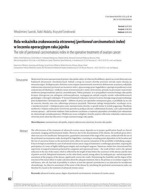 Pdf The Role Of Peritoneal Carcinomatosis Index In The Operative