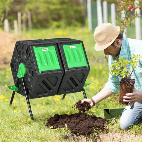 Outsunny Dual Chamber Garden Compost Bin 130l Rotating Composter Com Outsunny Dual Chamber Garden Compost Bin 130l Rotating Composter Com