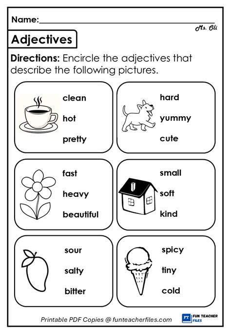 Adjective Worksheet 3 Fun Teacher Files