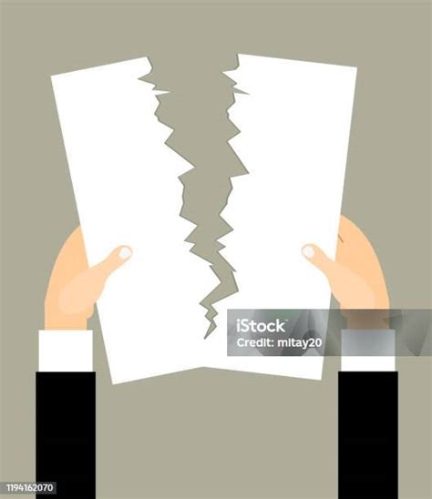 빈 종이를 찢는 남성 손 평면 디자인 스타일의 벡터 그림입니다 고용 종료 웹 프로젝트에 대한 템플릿입니다 계약서에 대한 스톡