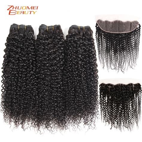 Brazilian Kinky Curly Bundles With Frontal Remy Human Hair 3 Bundles