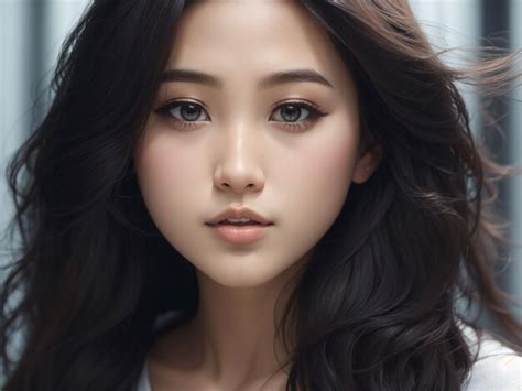 Premium Photo Young Asian Woman Long Hair With Natural Makeup On Face