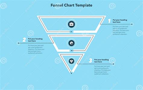 Funnel Chart Template With 3 Sections Blue Version Stock Vector