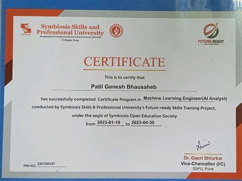 ganesh patil on linkedin machinelearning engineer certificateofcompletion symbiosis