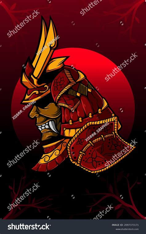 Samurai Red Moon Vector Illustration Stock Vector Royalty Free Shutterstock