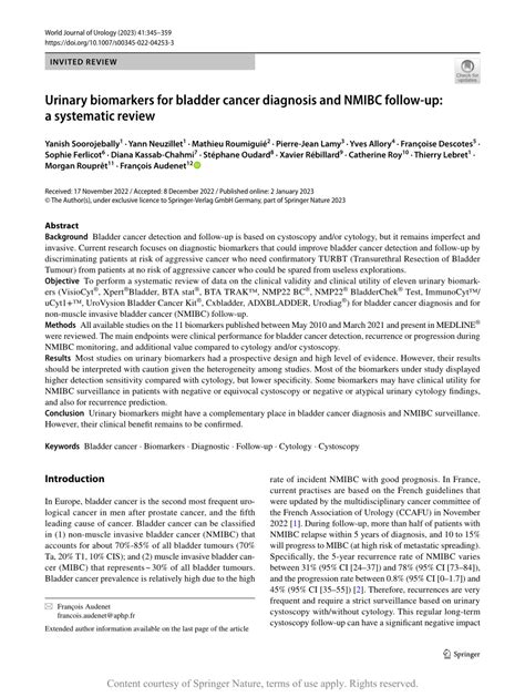 Urinary Biomarkers For Bladder Cancer Diagnosis And Nmibc Follow Up A