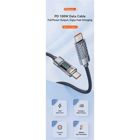 Toocki W Type C To Type C LED Display Cable Quick Charge W C C PD Transparent Data Wire