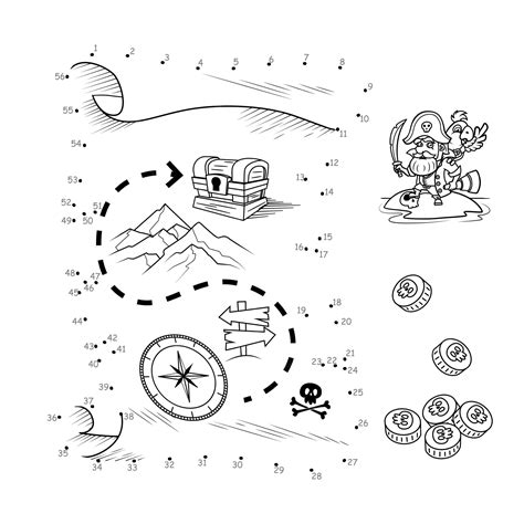 Premium Vector Point To Point Game Draw A Line Treasure Map For