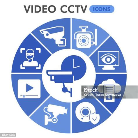 현대 비디오 Cctv 인포그래픽 디자인 템플릿 파란색 배경에 9 단계 도넛 디자인감시 카메라 인포그래픽 시각화 프레젠테이션을 위한 보안 템플릿입니다 크리에이티브 벡터 보안