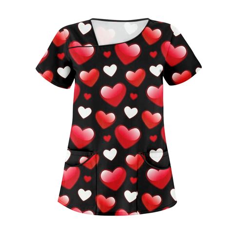 Sksloeg Print Nurse Uniforms For Women Love Heart Grahic Print Scrub