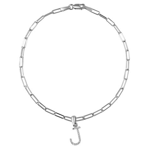14 Karat White Gold Paperclip Diamond Initial S Link Chain Bracelet