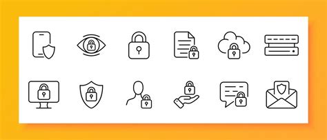 Security Icon Set File Lock Shield Monitor Cloud Server