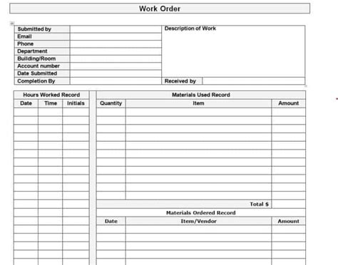 10 Practical Work Order Templates And Formats Word Excel Fomats