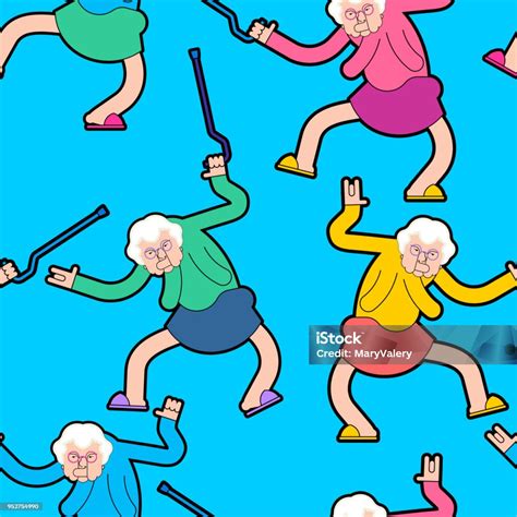간호 홈 파티 패턴입니다 할머니 댄스 장식입니다 할머니 춤 텍스처입니다 늙은 여자 멋지다입니다 벡터 일러스트 레이 션 노인에