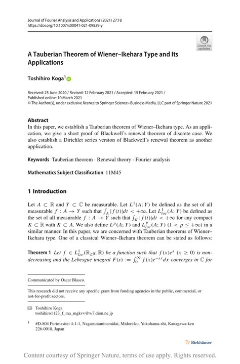 A Tauberian Theorem Of Wienerikehara Type And Its Applications