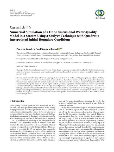 Pdf Numerical Simulation Of A One Dimensional Water Quality Model In A Stream Using A Saulyev