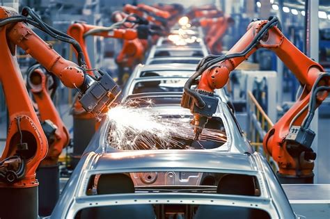 Premium Photo Automated Robotic Arms Welding And Assembling Vehicle