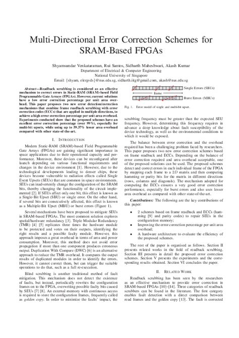 Pdf Multi Directional Error Correction Schemes For Sram Based Fpgas