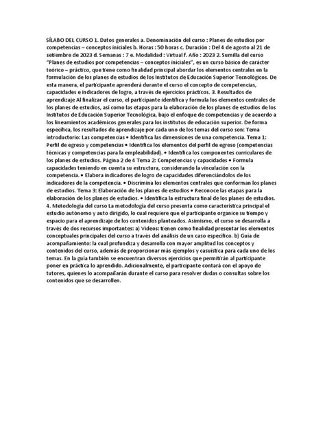 SÍlabo Del Curso 1 Planes Pdf Plan De Estudios Aprendizaje