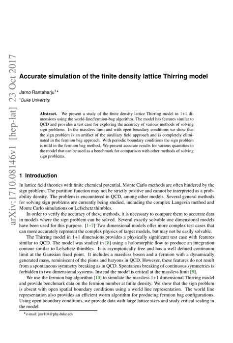 Pdf Accurate Simulation Of The Finite Density Lattice Thirring Model