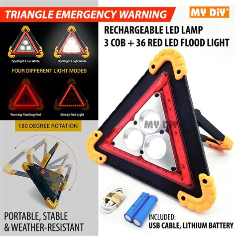 Mydiysdnbhd Led Triangle Emergency Warning Working Rechargeable Lamp
