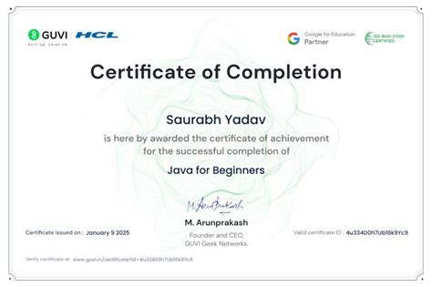 Java Beginnercertificate Guvi Techjourney Continuouslearning