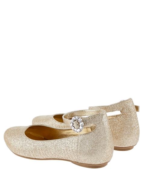 Ankle Strap Ballerina Flats Gold