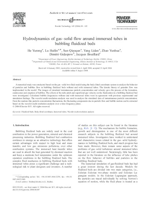 Pdf Hydrodynamics Of Gassolid Flow Around Immersed Tubes In Bubbling Fluidized Beds