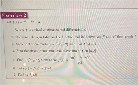 solved let f x x3−3x 3 1 where f is defined continuous and