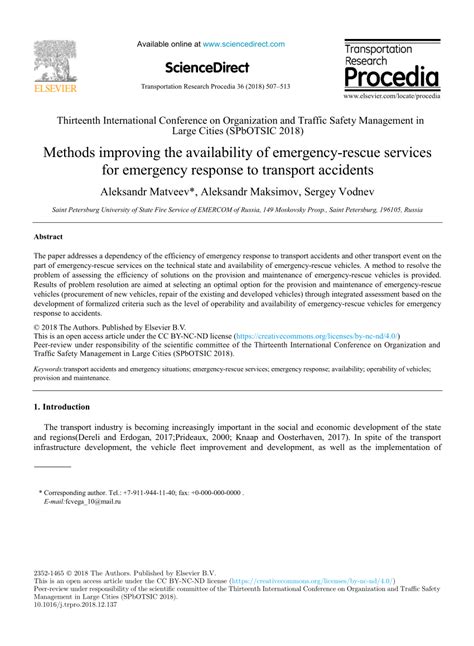 Pdf Methods Improving The Availability Of Emergency Rescue Services For Emergency Response To