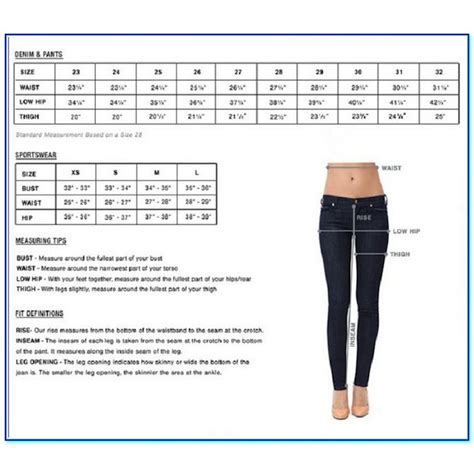 Jeans Sizing Chart Conversion