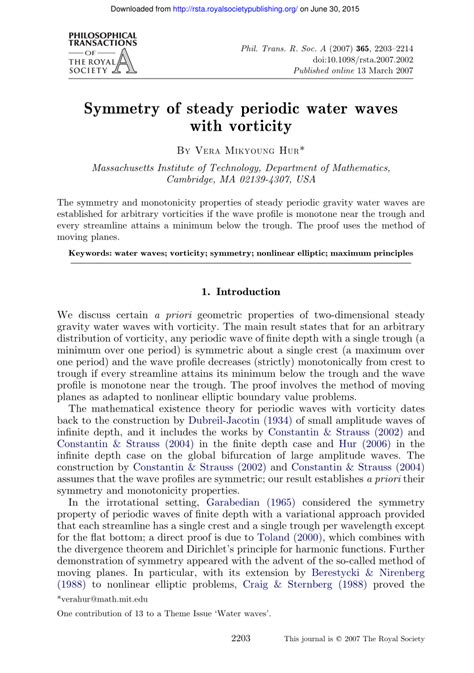 Pdf Symmetry Of Steady Periodic Water Waves With Vorticity