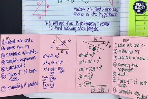 Pythagorean Theorem Inb Pages Mrs E Teaches Math
