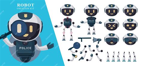 Premium Vector Robot Police Creation Kit Vector Set Robots Editable Characters With Head