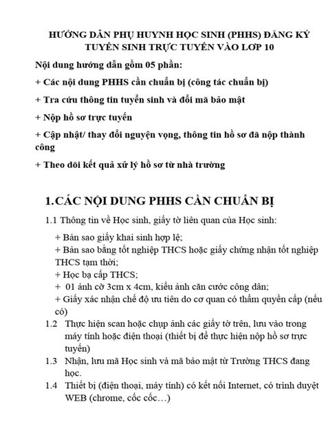 Huong Dan Phhs Dang Ky Tuyen Sinh Vao 10 Pdf