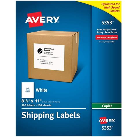 Avery Full Sheet Shipping Labels For Copiers 85 X 11 Inches White