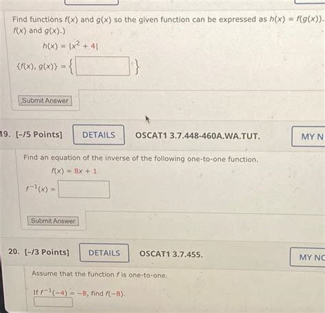Solved Find Functions Fx And Gx So The Given Function