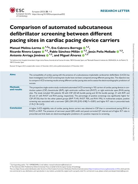 Pdf Comparison Of Automated Subcutaneous Defibrillator Screening