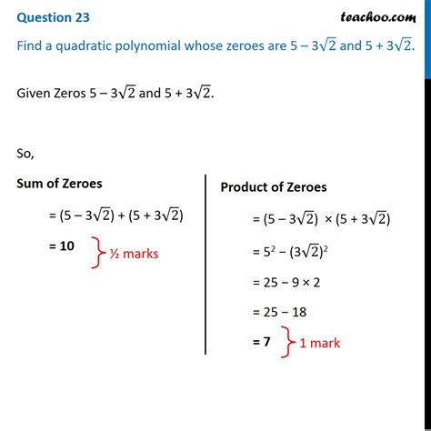 Find A Quadratic Polynomial Whose Zeroes Are 5 3√2 And 5 3√2