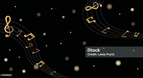 음자리표와 음표가 있는 음악적 배경과 검은색 배경에 금색 톤의 3d 효과 Classical Concert에 대한 스톡 벡터 아트