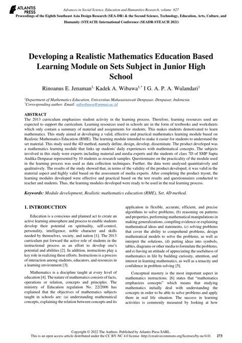 Pdf Developing A Realistic Mathematics Education Based Learning Module On Sets Subject In