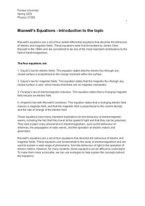 Phys27200 Purdue Maxwells Equations Introduction To The Topic