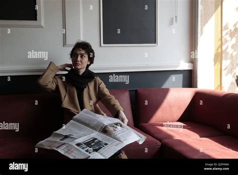 Female Model In A Cafe Stock Photo Alamy