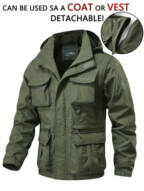 Detachable Windbreaker Hooded Jacket Mens Casual Waterproof Multi
