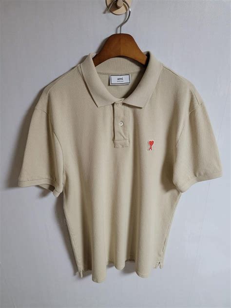 아미 아이보리 스몰 하트자수 반팔 카라티 Xl P20 헬로마켓