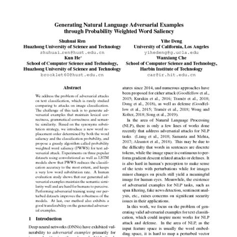 Generating Natural Language Adversarial Examples Through Probability