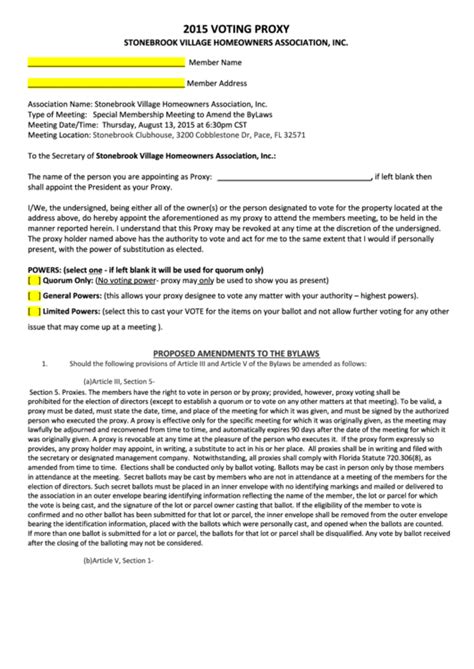 Top 5 Hoa Proxy Form Templates Free To Download In PDF Format