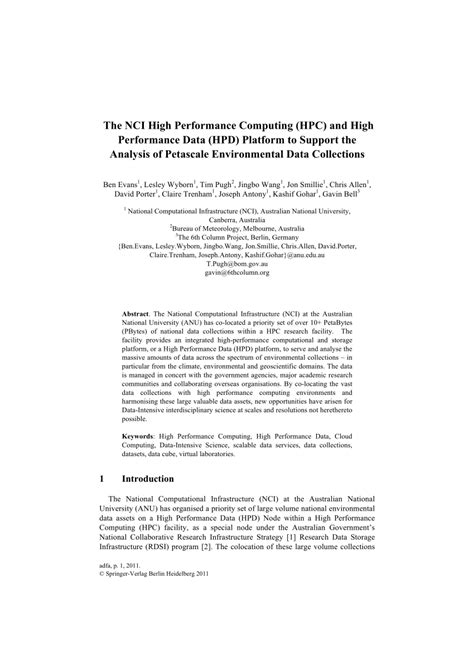 Pdf The Nci High Performance Computing Hpc And High Performance Data Hpd Platform To