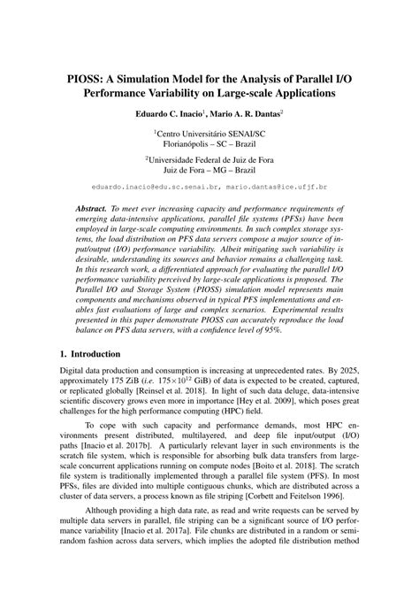 Pdf Pioss A Simulation Model For The Analysis Of Parallel Io Performance Variability On