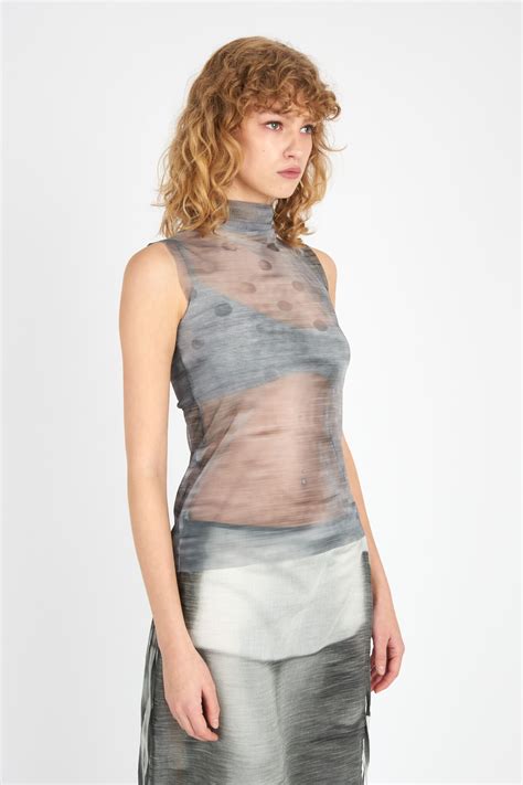 Mesh Polka Dot Sleeveless Top Elliss